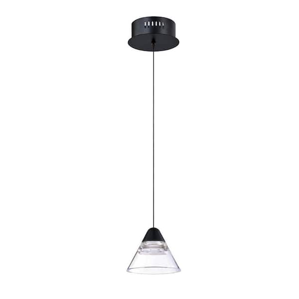 Kendal Lighting Geo 1-Light Black, Clear Cone Integrated LED Pendant ...