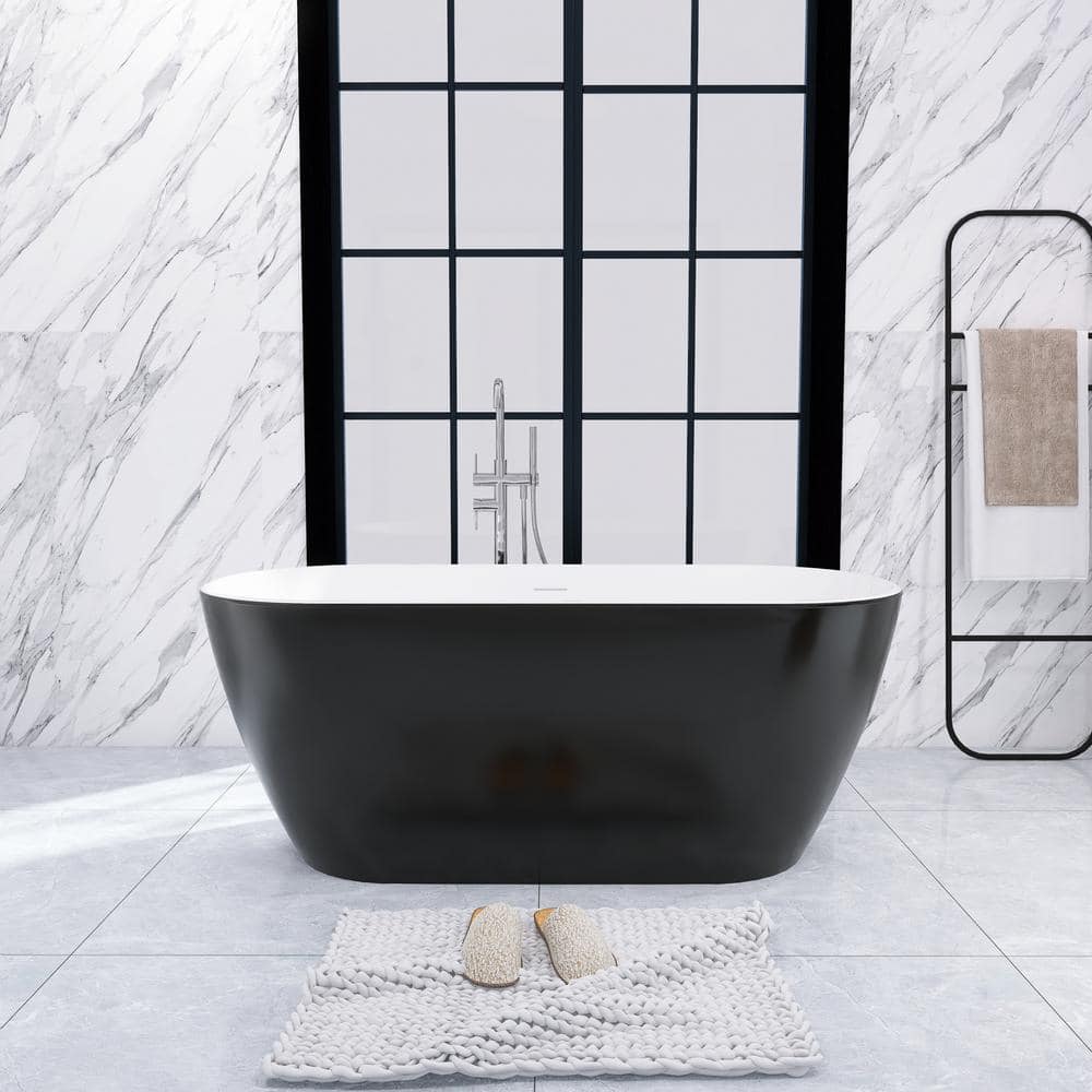 51 in. x 28 in. Acrylic Soaking Bathtub in Matte Black with Center ...