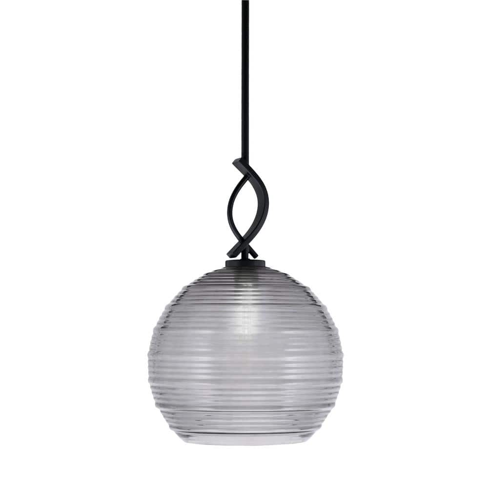 Olympia 100-Watt 1-Light Matte Black Shaded Pendant Light with 12 in ...
