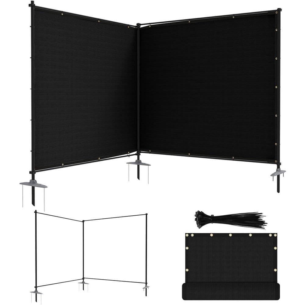 BANSA ROSE 5 ft. x 12 ft. Black Balcony Privacy Fence Set with Poles ...