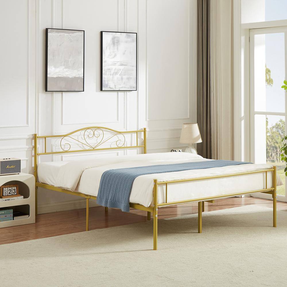VECELO Queen Bed Frame, Gold Platform Bed No Box Spring Needed, Heavy ...