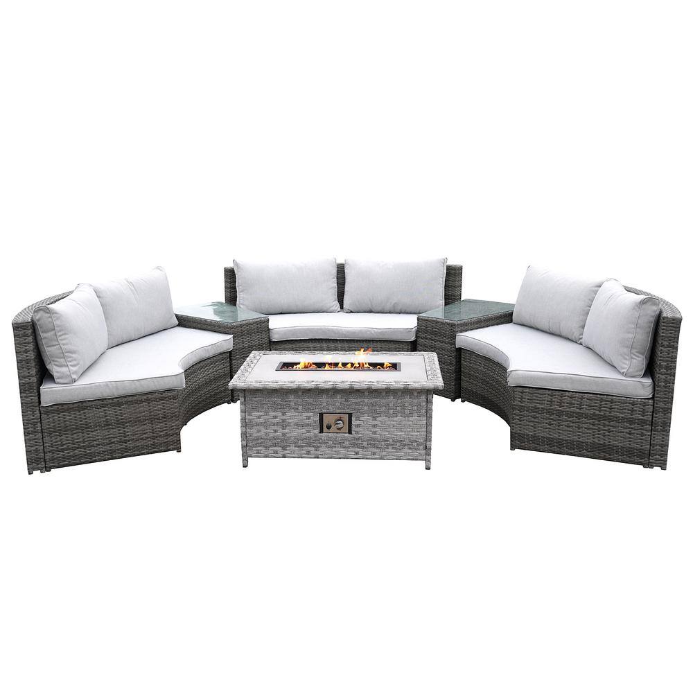 DIRECT WICKER Hermione Half Moon Black 6-Piece Wicker Outdoor Sectional ...