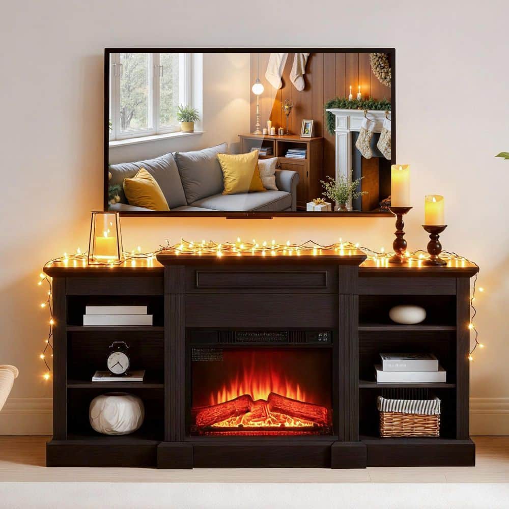SUNRINX 65.75 in. Freestanding Modern Electric Fireplace TV Stand with ...