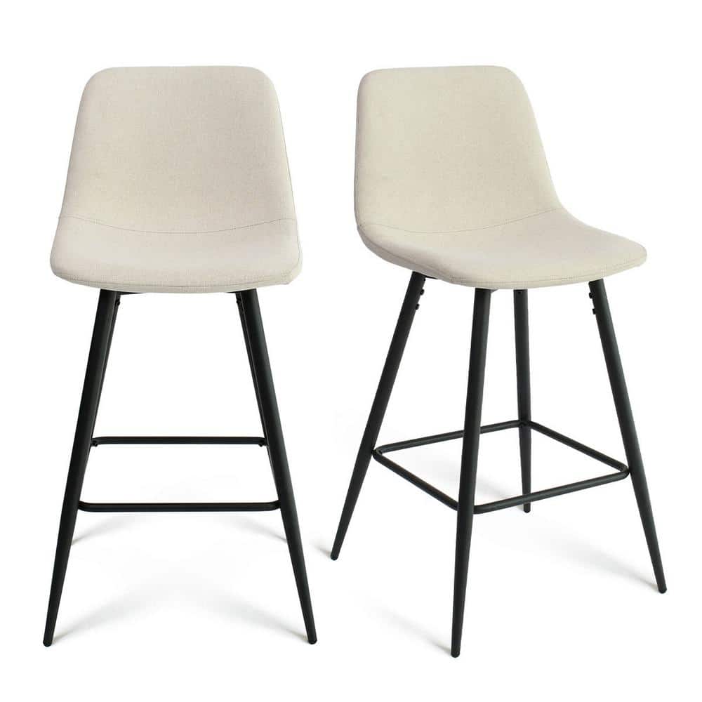 LAOTIES Beige Upholstered 26 in. Metal Frame High Back Counter Stool ...