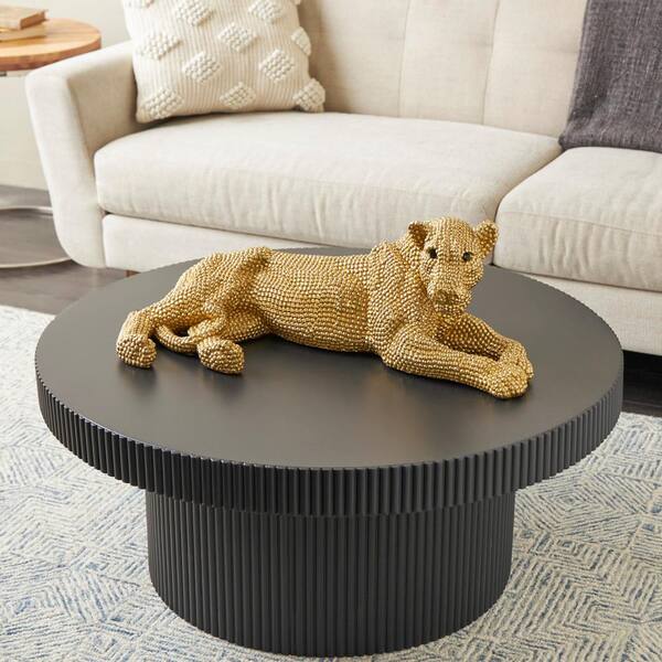 Litton Lane Gold Resin Floor Laying Leopard Sculpture with Carved ...