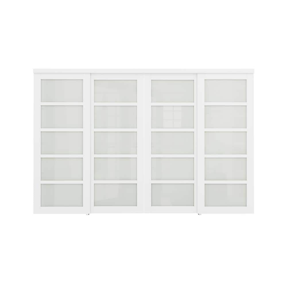 ARK DESIGN 120 in. x 80 in. 5-Lite White Tempered Frosted Glass Closet ...