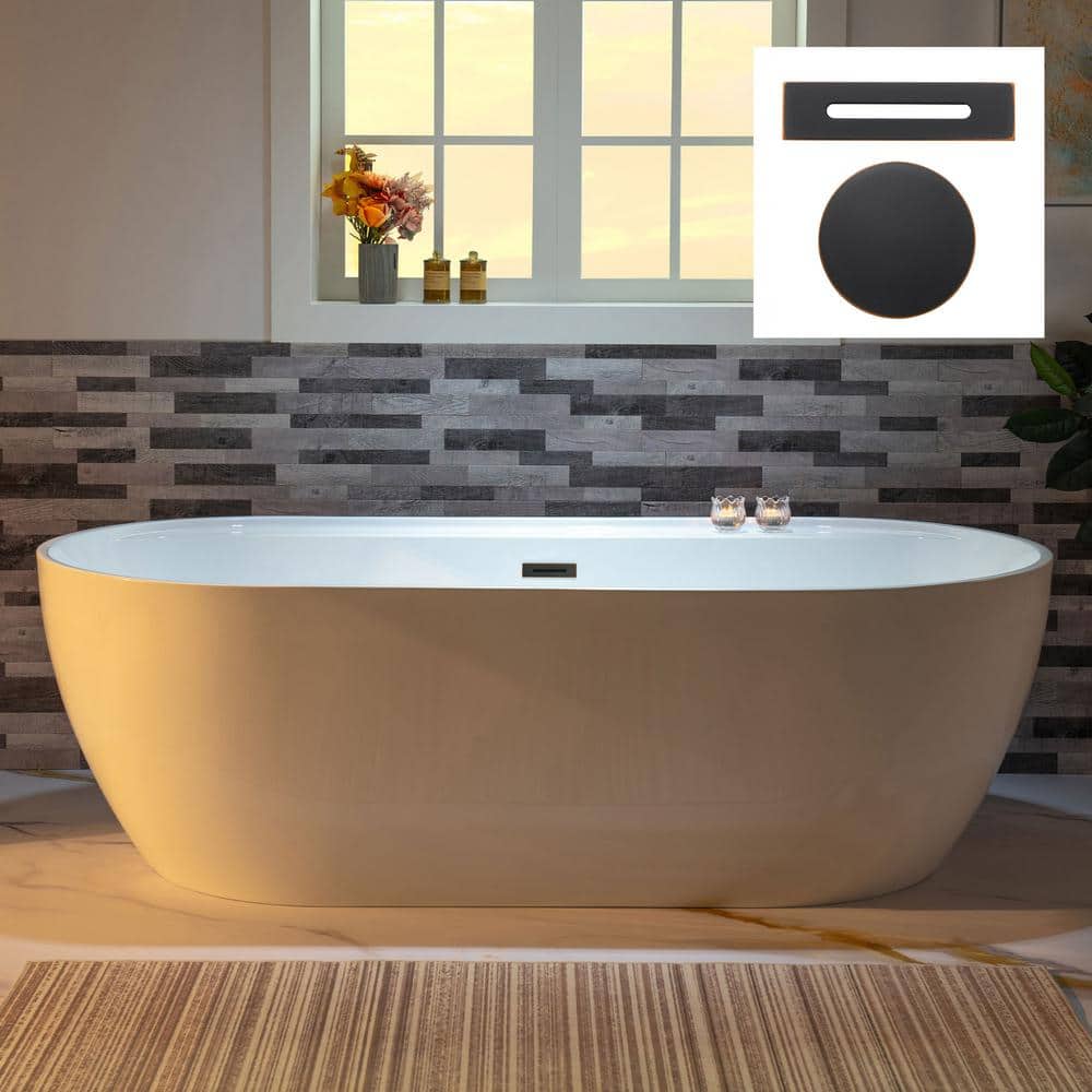 WOODBRIDGE 72 in. x 35.375 in. Acrylic Flat Bottom Soaking Bathtub with ...