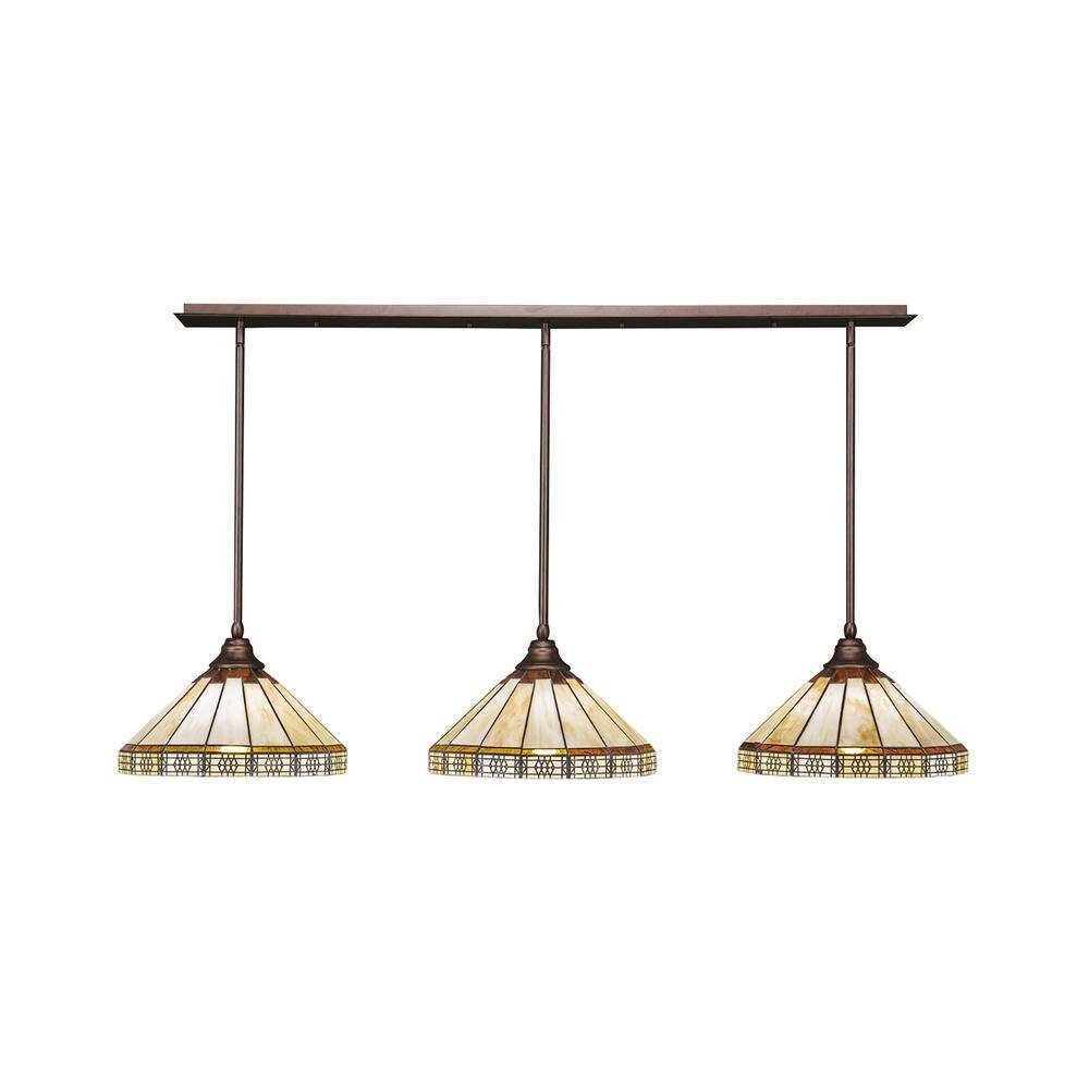 Livingston 100-Watt 3 Light Bronze Linear Pendant Light with 15 in. Art ...