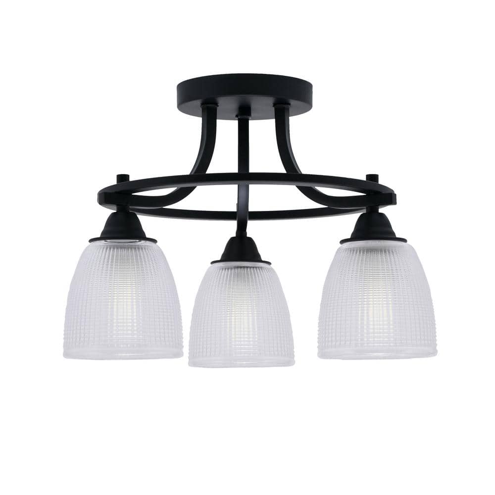 Madison 15.25 in. 3-Light Matte Black Semi-Flush Mount with Clear ...