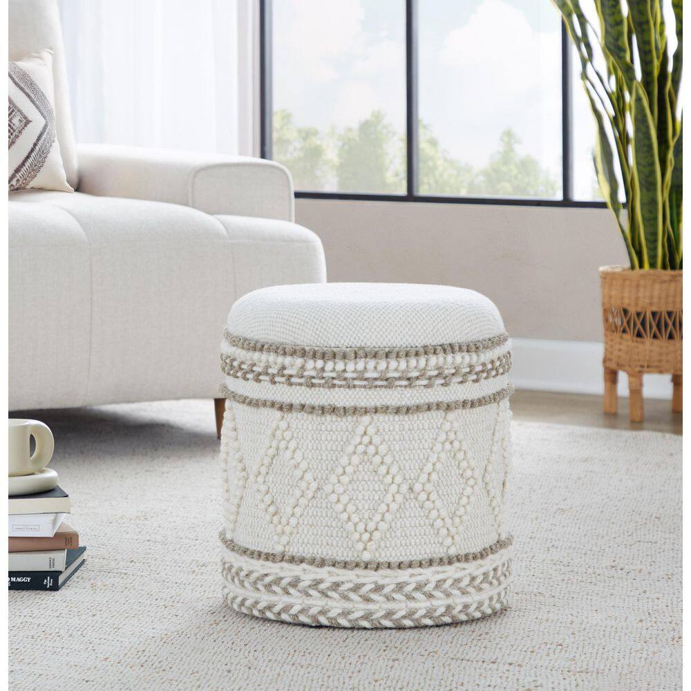 LumiSource Tahoe 18 in. Pom Pom Beige Wool Storage Ottoman OT-TAHOE POM ...