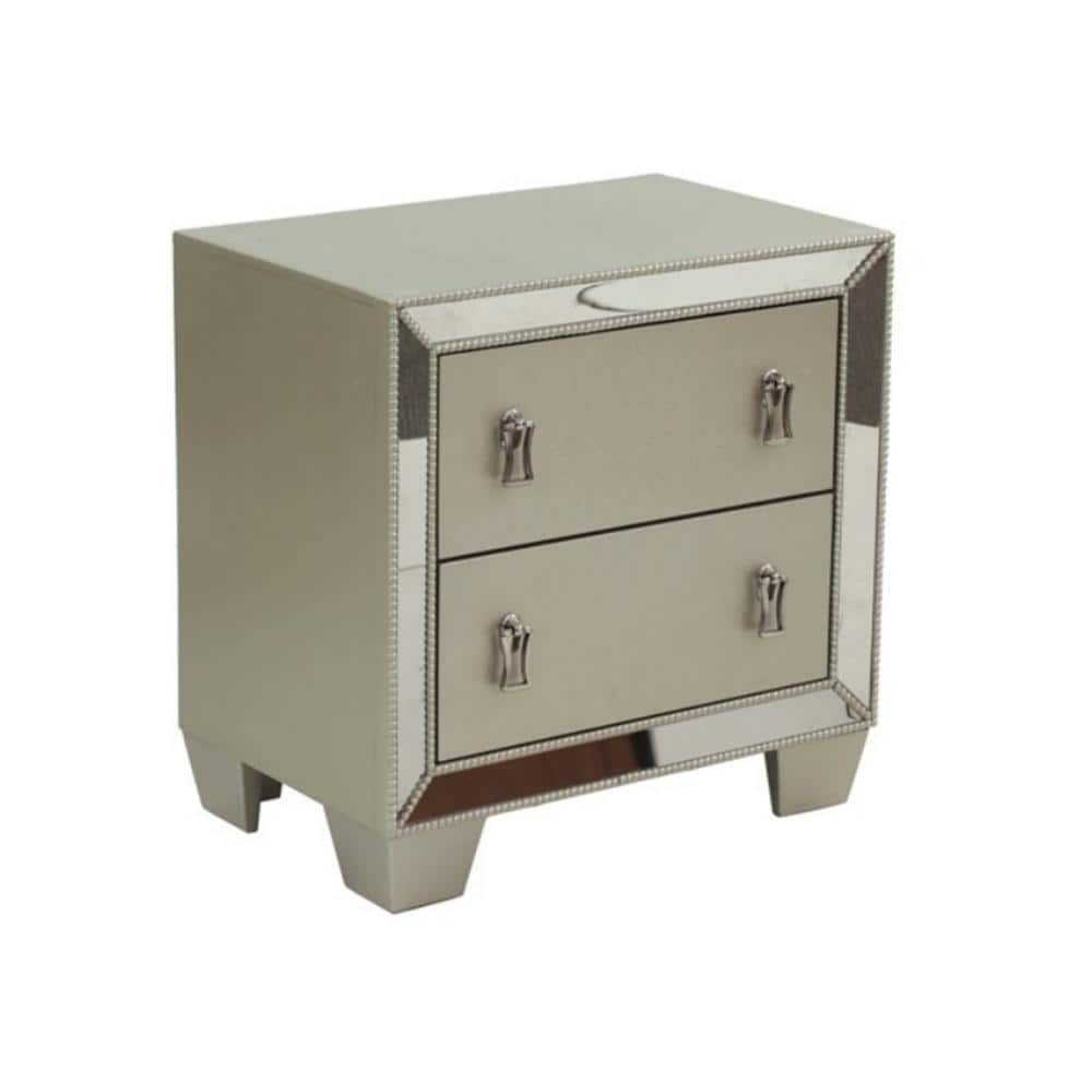 Benjara 26 in. Platinum and Silver 2-Drawer Wooden Nightstand BM314680 ...