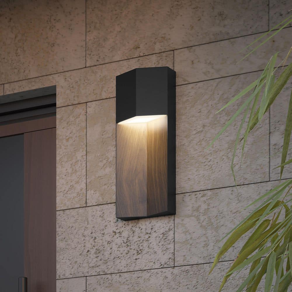 Artika Howel 13 in. Matte Black Powder Coated and Wood Finish Indoor ...