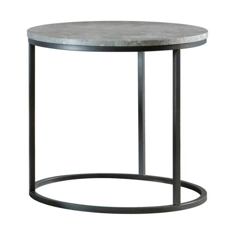 Benjara 24.8 in. Gray Round Marble end table with Metal Frame BM242066 ...