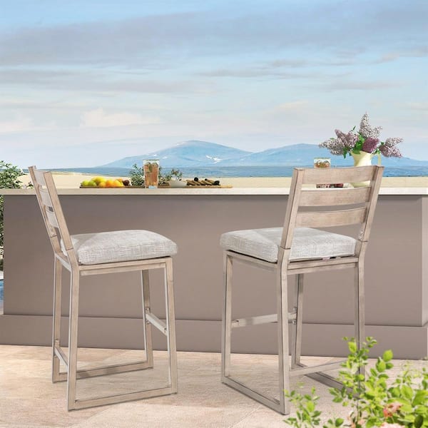 PEAK HOME FURNISHINGS Winston Aluminum Outdoor Bar Stool with Cushion ...
