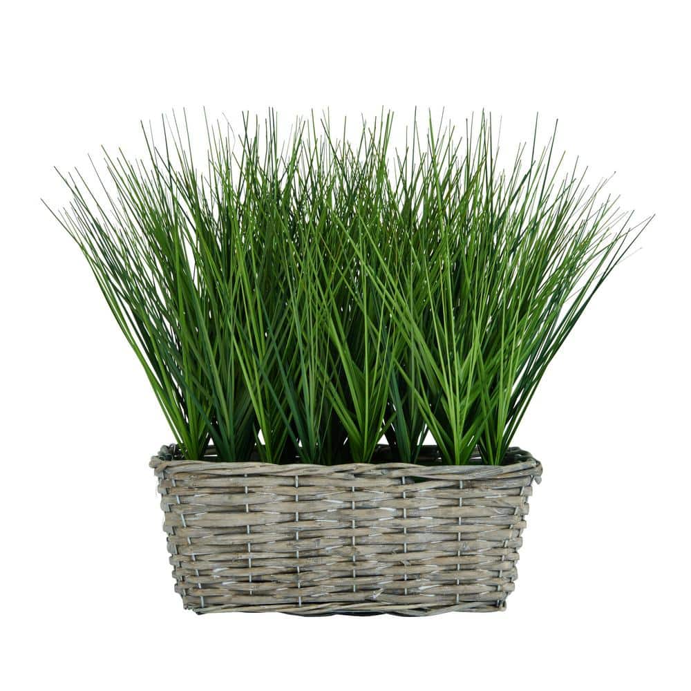 Elements 16- inch Green- Artificial Grass in Gray Willow Basket Decor ...