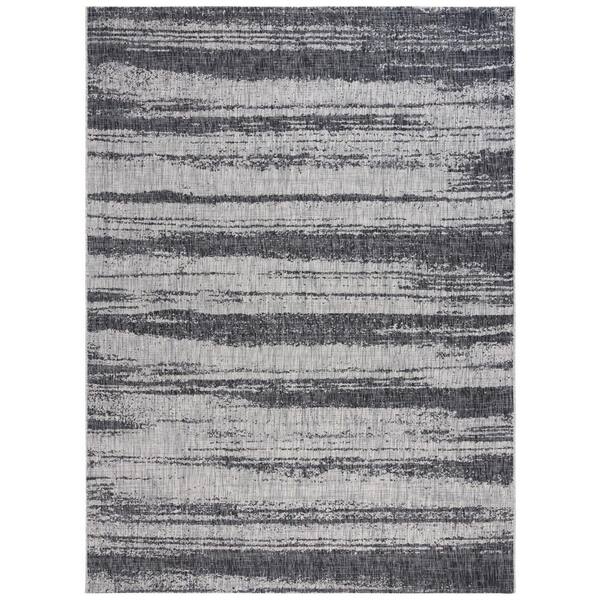 SAFAVIEH Courtyard Gray/Black 8 ft. x 11 ft. Blurred Striped Indoor ...