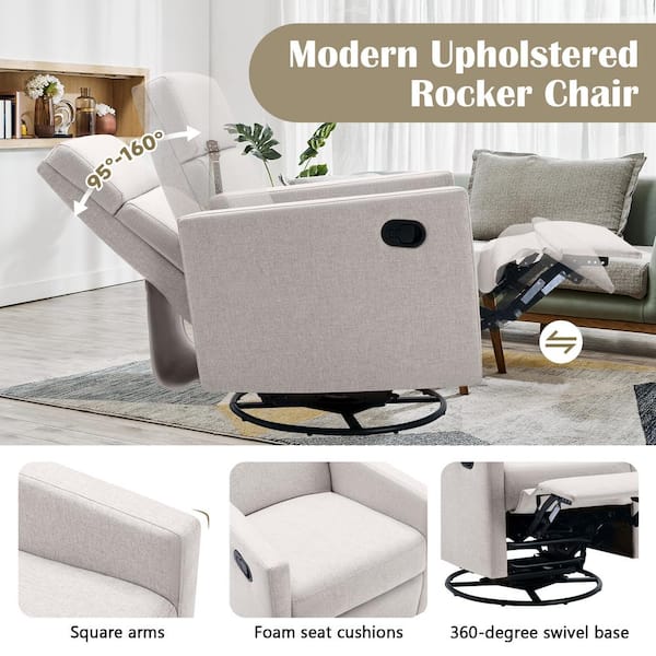 Harper Bright Designs Tan Multi Functional Modern Linen 360 Degree Swivel Base Recliner Glider Nursery Chair YJH079AAT The Home Depot