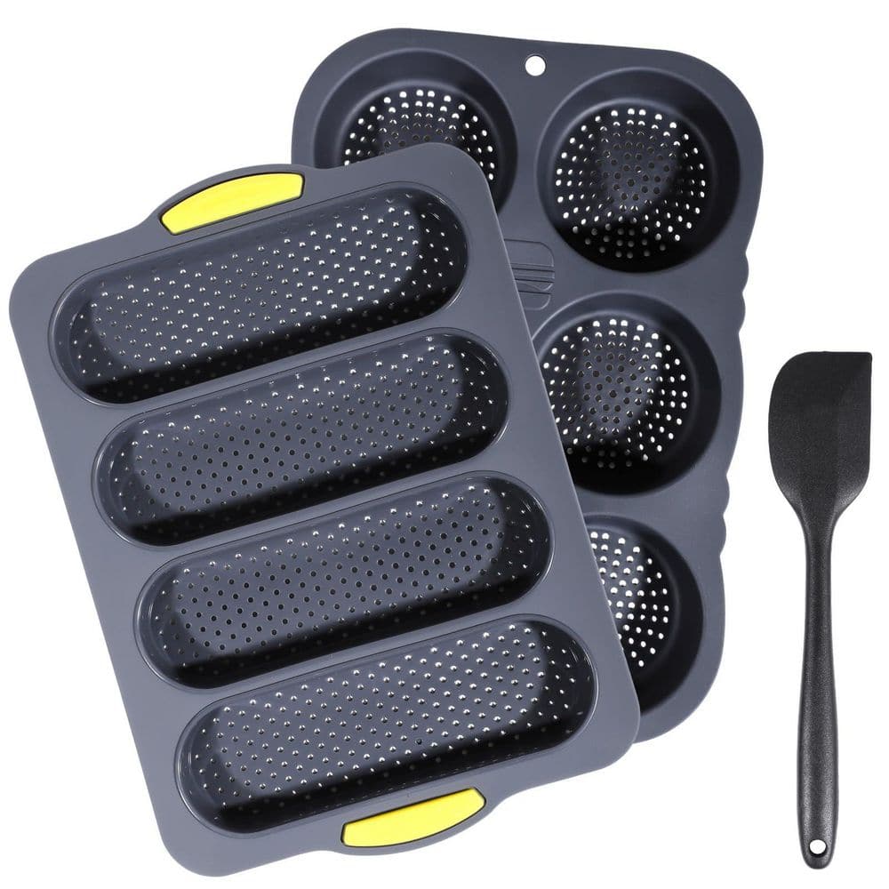 Wudkey Silicone Baguette and Hamburger Bun Pan Set, Nonstick French ...