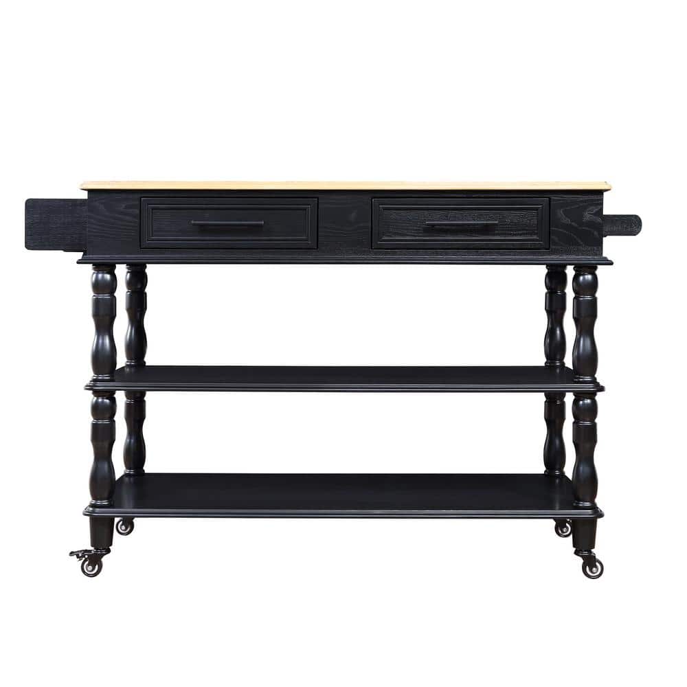 Boosicavelly 65.00 inch Black Wood Kitchen Cart with Solid OAK Wood Top ...