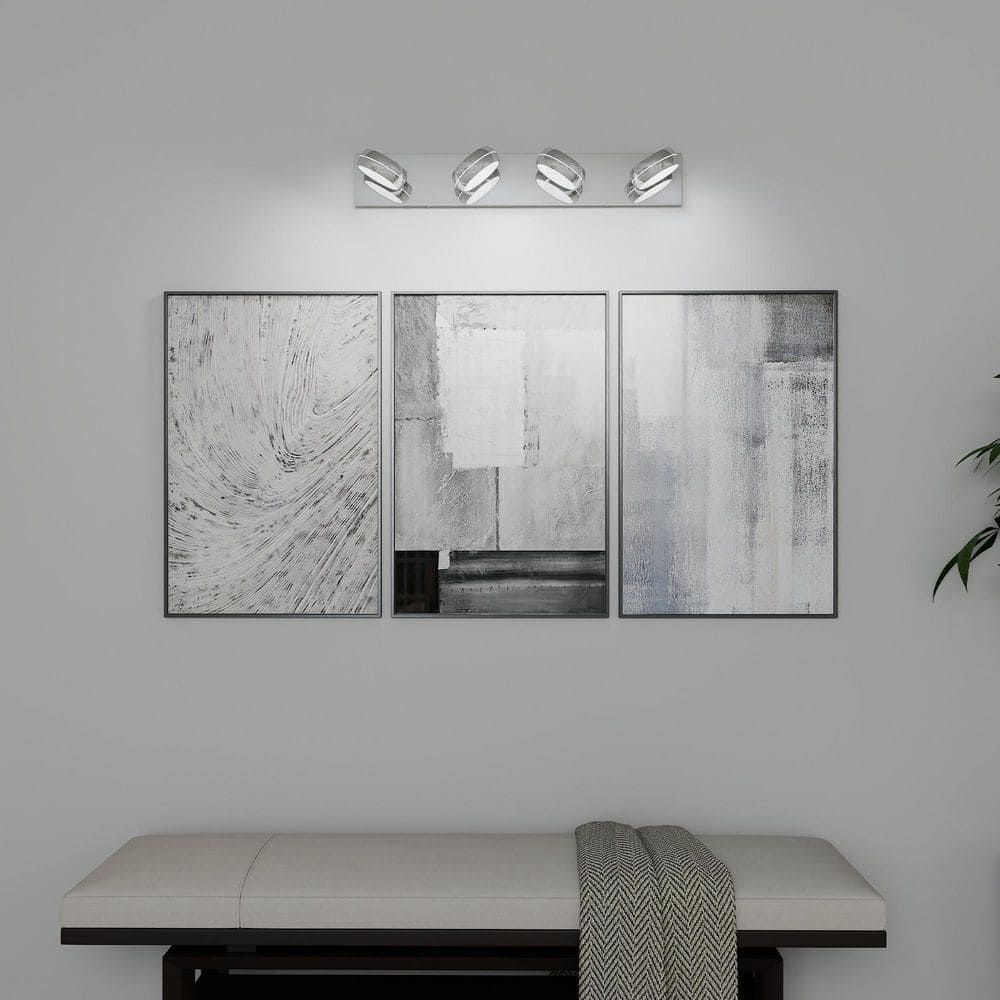 HKMGT 28 in. 4-Light Chrome Modern LED Vanity Light Bathroom Lights ...