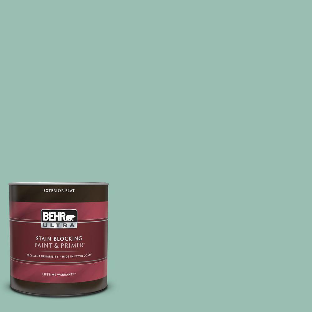 BEHR ULTRA 1 qt. #PPU12-07 Spring Stream Flat Exterior Paint & Primer ...