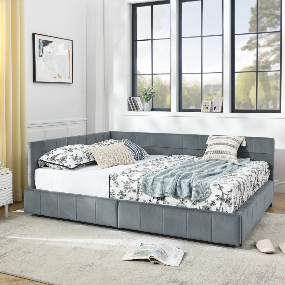 Noble House Farley Grey Velvet Upholstered Queen Size Daybed with ...