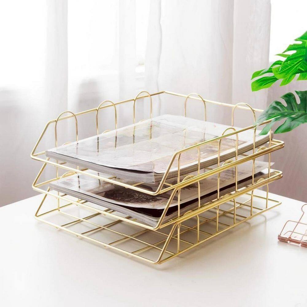 4-Tier Golds 12 in. x 10 in. Metal Office Desk Storage HD8B7ZY7FY - The ...