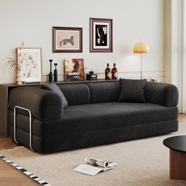 Noble House Killian 78.8 in. Round Arm Corduroy Rectangle Convertible ...