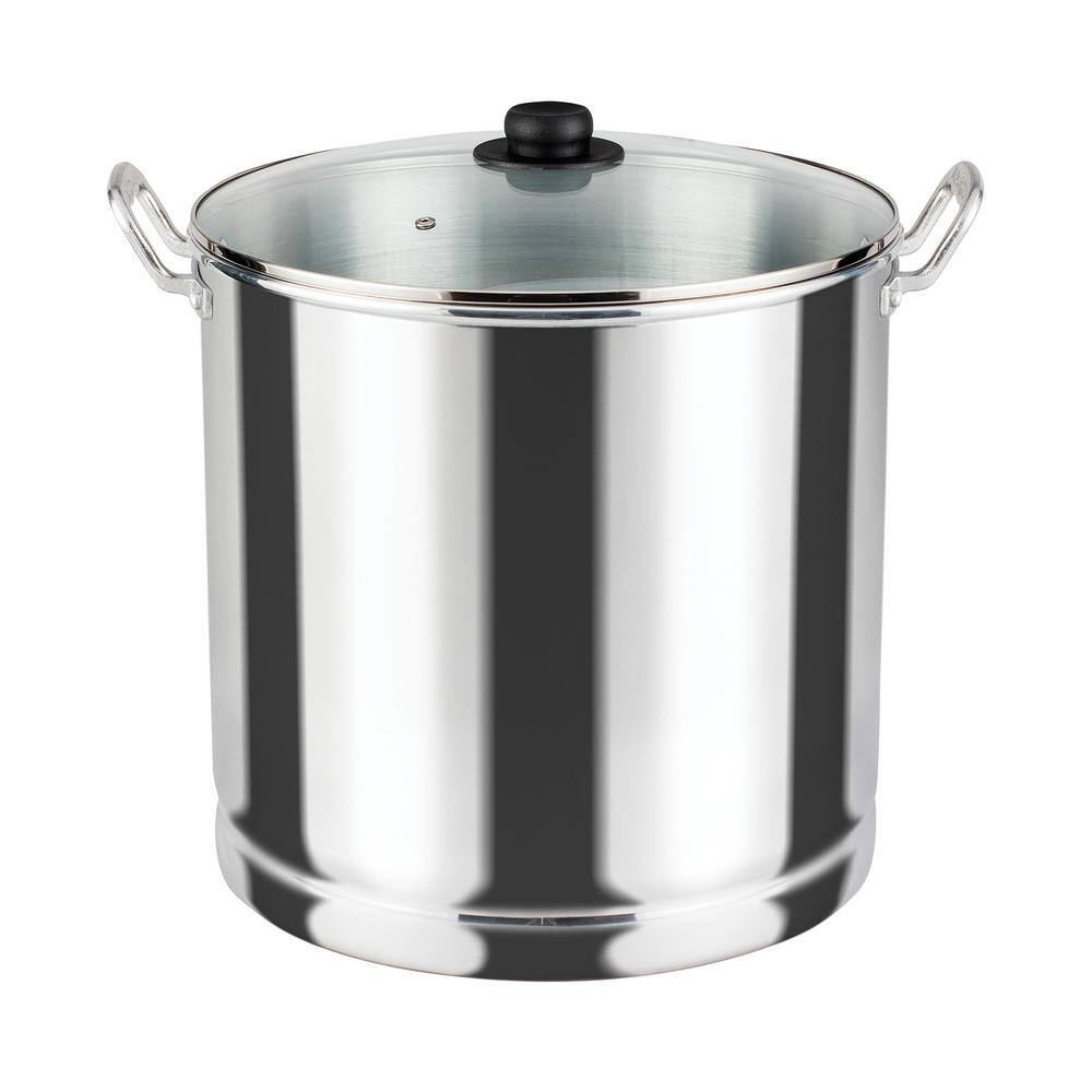 VASCONIA 32 Qt. Aluminum Steamer Stock Pot in Silver with Glass Lid ...