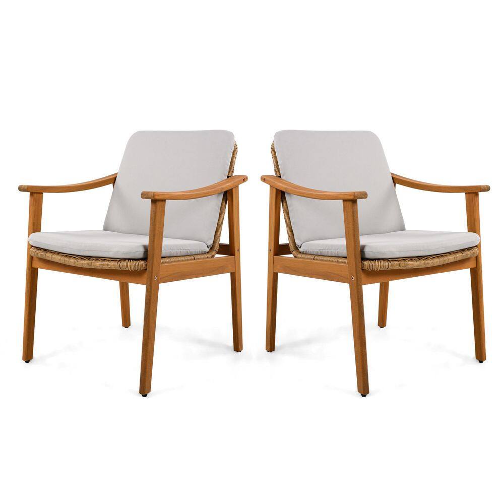 Teak Acacia Wood All-Weather Outdoor Dining Chairs with Grey Waterproof ...