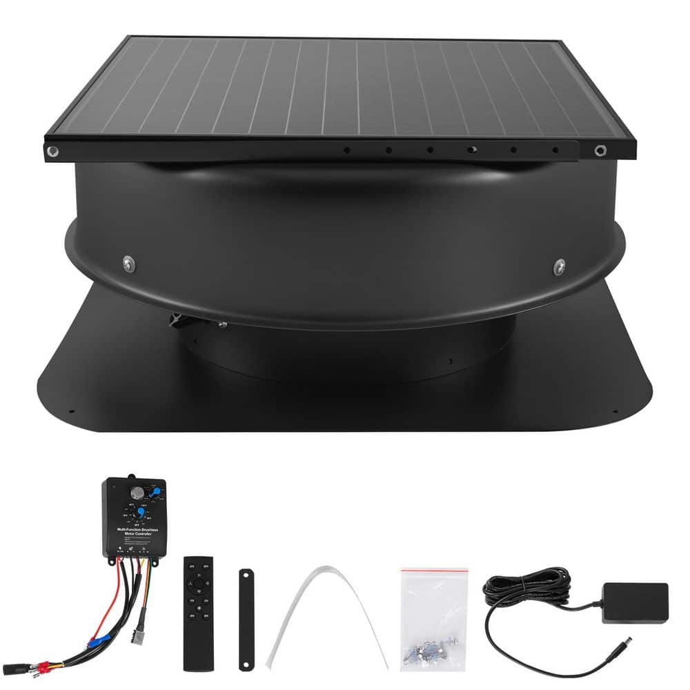 SVOPES 50-Watt Smart Solar Roof Exhaust Fan 3,000 CFM with Thermostat Remote Control Built-in ...