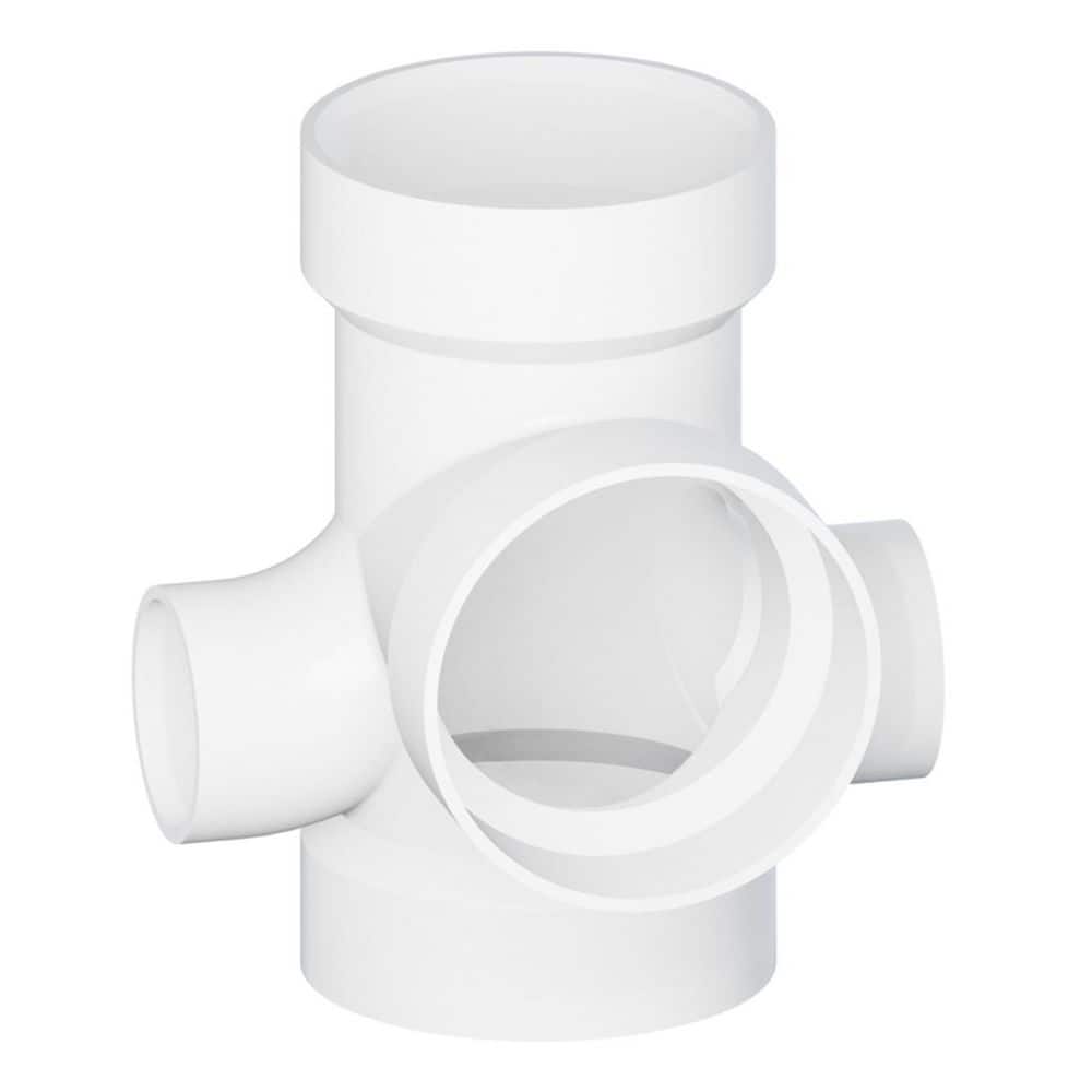 PLUMBFLEX 4" x 4" x 4" x 2" x 2" White Rigid PVC DWV Sanitary Tee w/ L ...