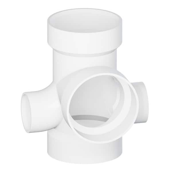 PLUMBFLEX 4" x 4" x 4" x 2" x 2" White Rigid PVC DWV Sanitary Tee w/ L ...