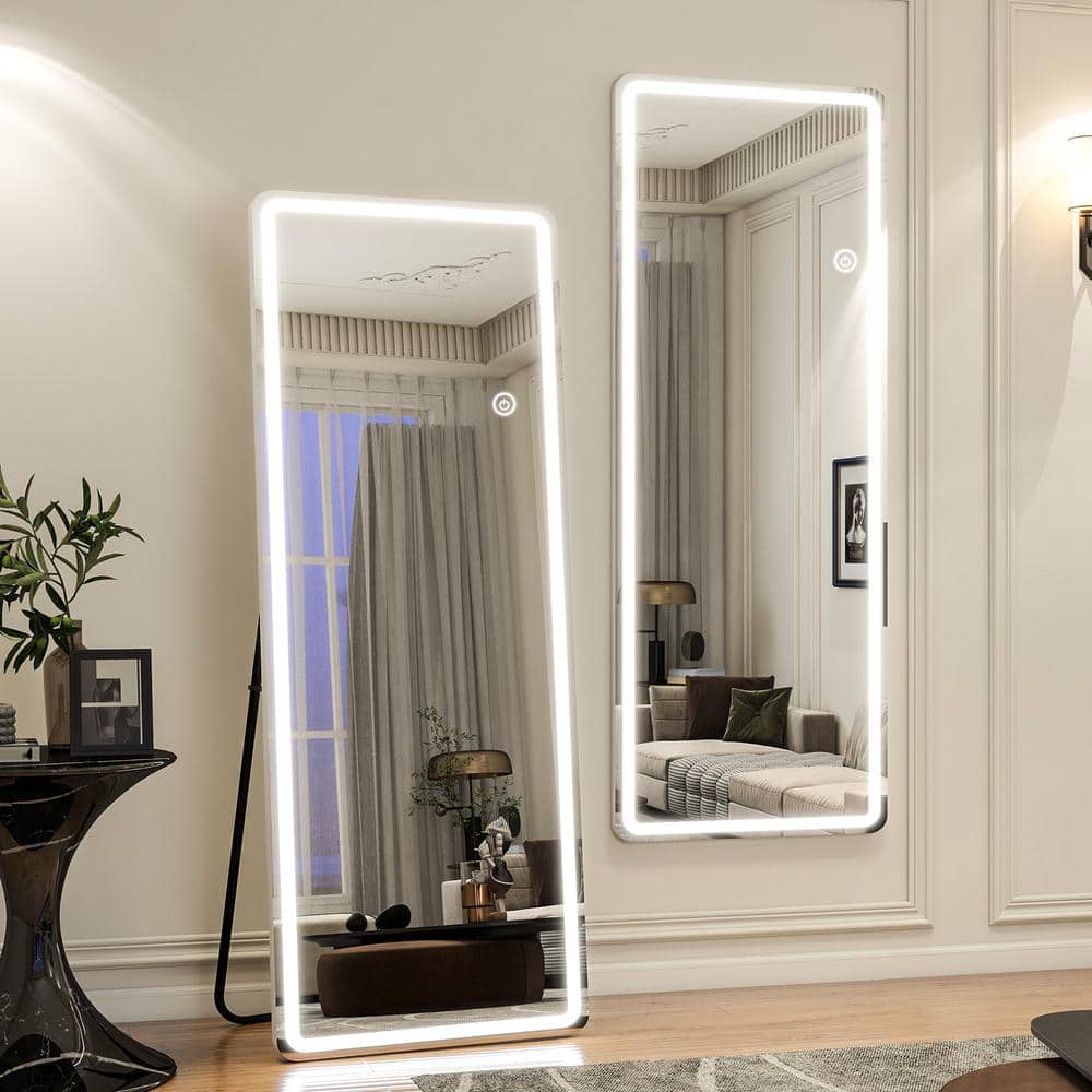 XRAMFY White 19.7 in. W x 63 in. H LED Rectangular Rounded Full-length ...