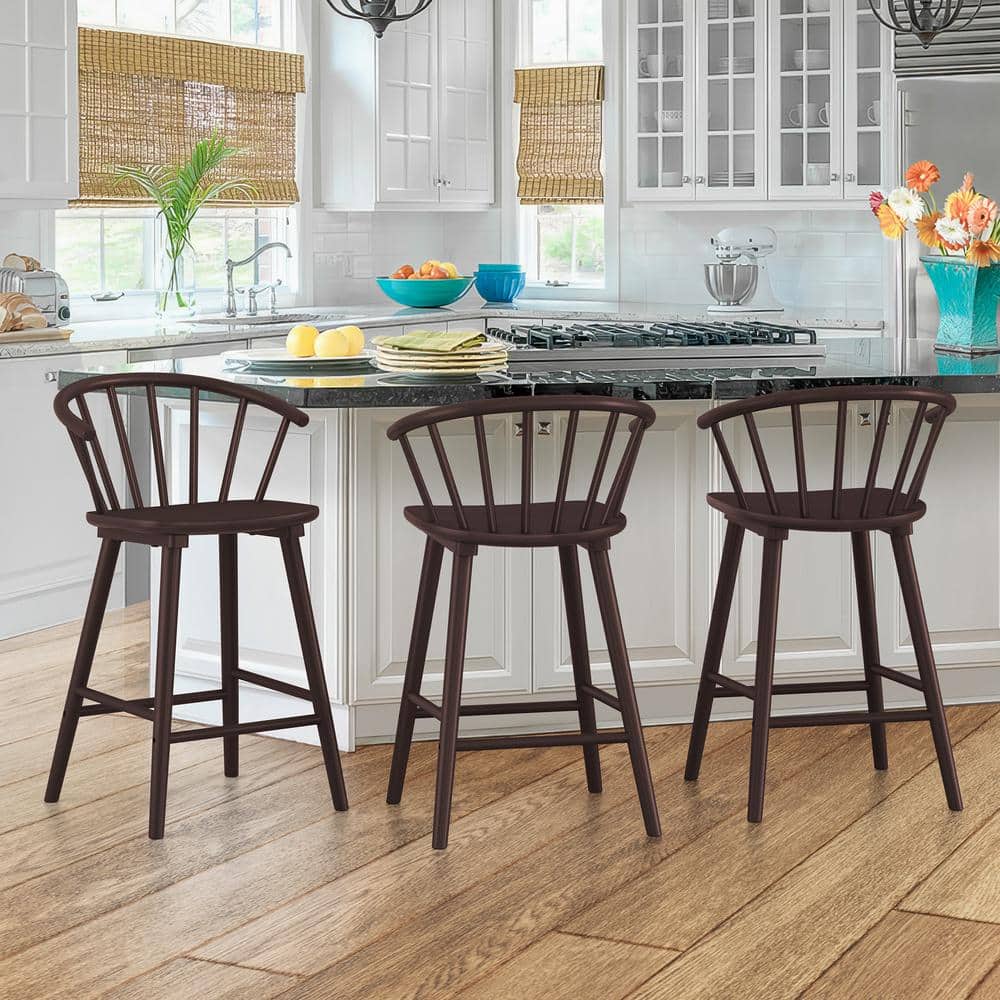 LUE BONA Winson Windsor 24 in. Espresso Solid Wood Bar Stool for ...