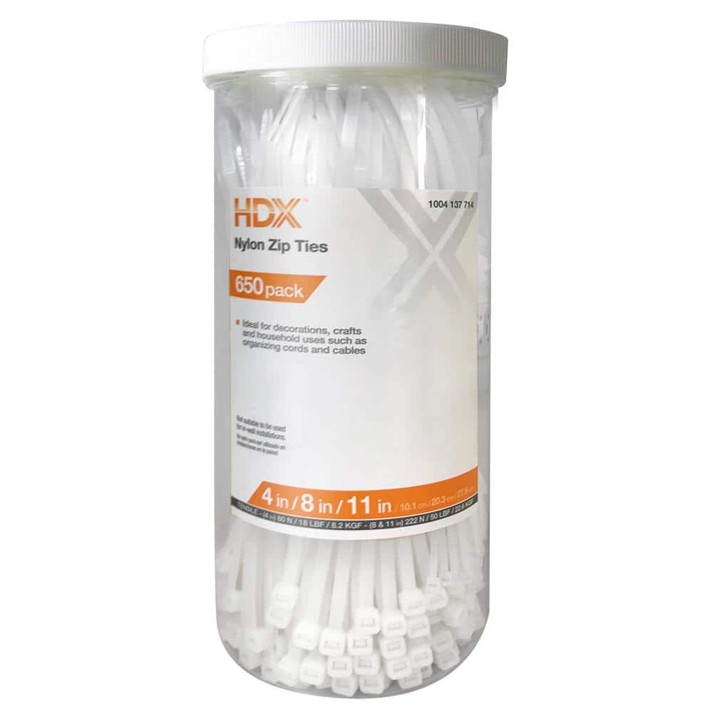 HDX Zip Tie Set, Natural (650-Piece) FT-DIY 650PCS - The Home Depot