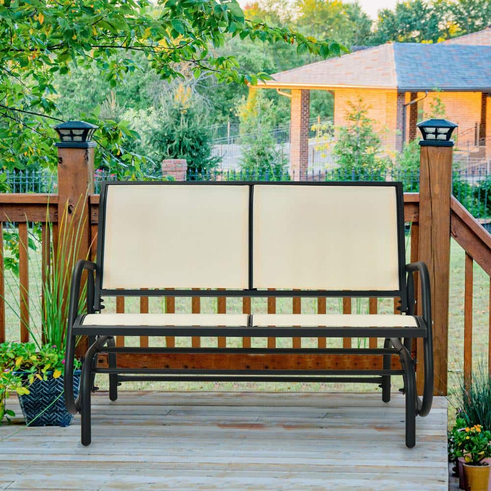 FORCLOVER 48 in. Metal Outdoor Glider Chair Loveseat Rocker Lounge ...