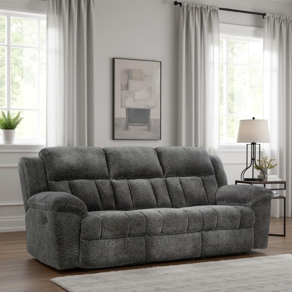 Benjara Briar 91 in. Straight Arm Polyester Rectangle Sofa in Gray ...