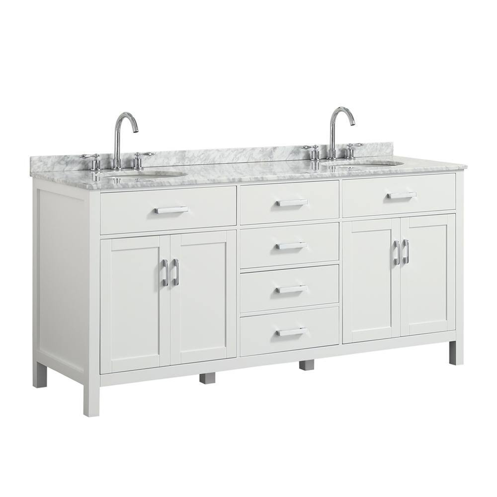 BEAUMONT DECOR Hampton 73 in. W x 22 in. D Bath Vanity in White with ...