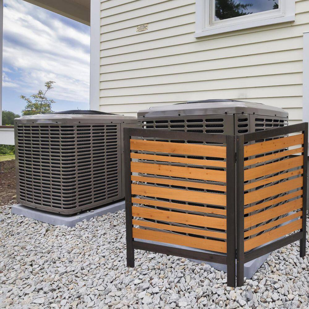 38 in. W x 42 in. H Black+Gold Wood Privacy 2-Panel Outdoor Air ...