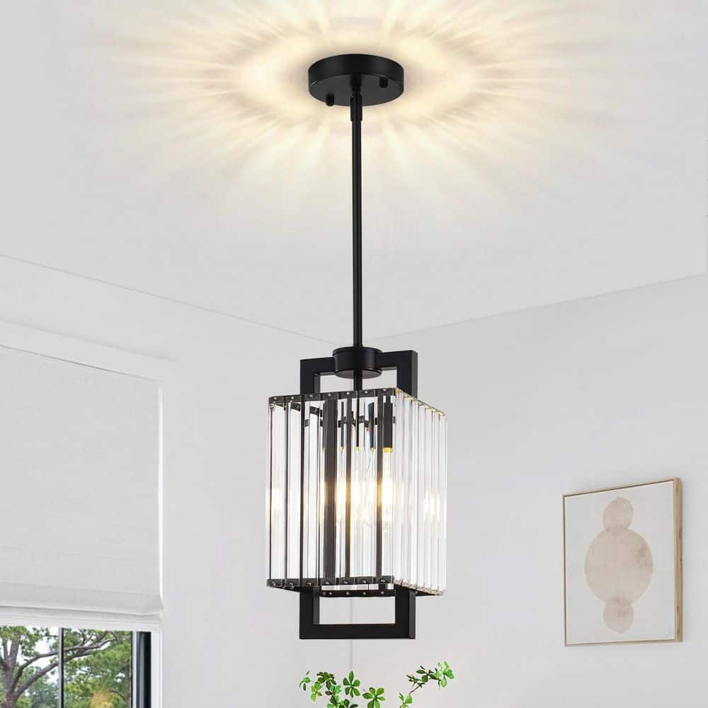 ZSMIHDOH 1-Light Black Luxury Pendant Light with Rectangle Crystal ...