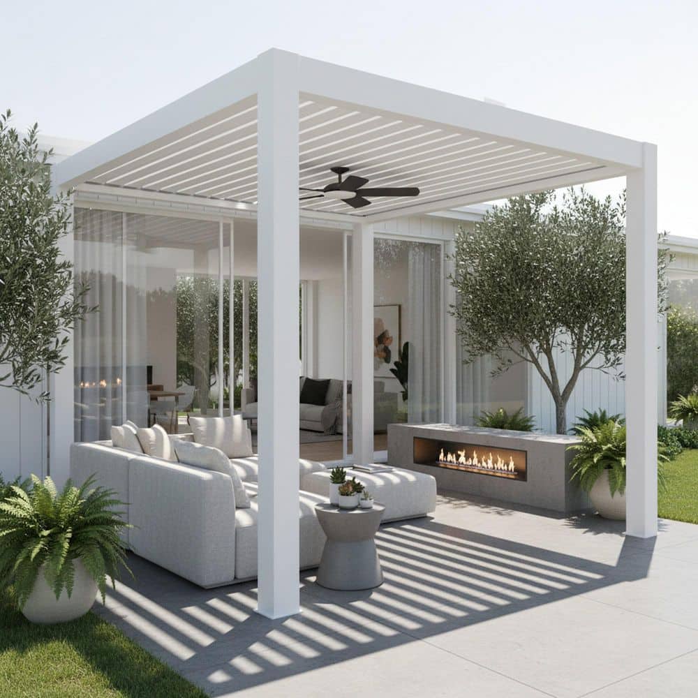 Mondawe 10 ft. x 12 ft. White Aluminum Outdoor Solar-Powered Electric ...