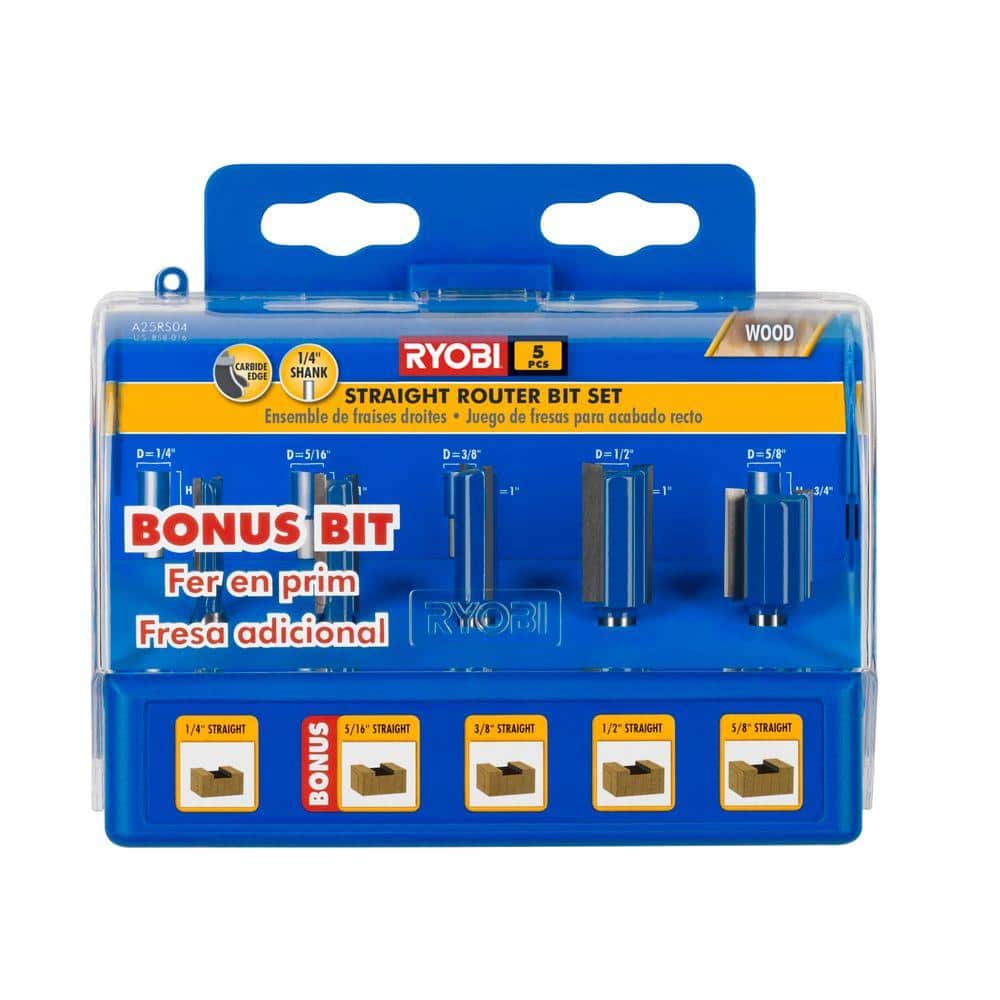 RYOBI Straight Router Bit Set (5-Piece) A25RS04R1 - The Home Depot