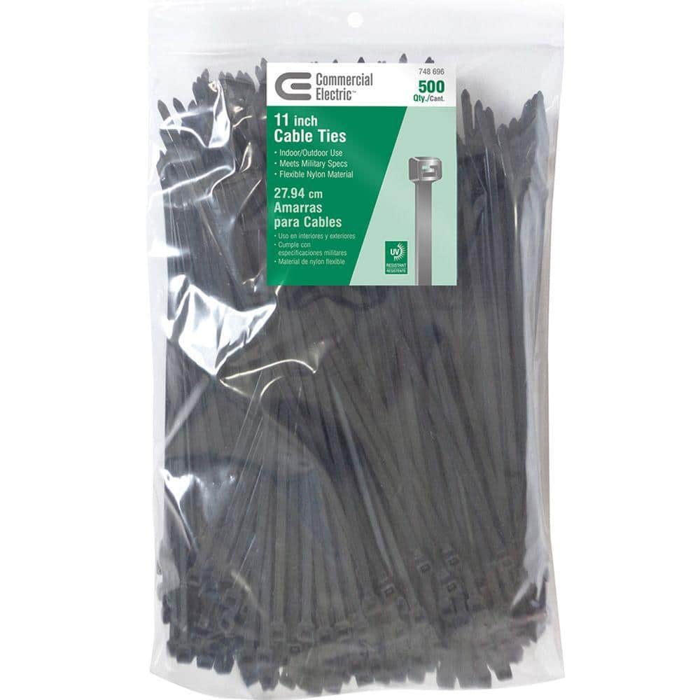 Commercial Electric 11 in. UV Resist Cable Tie, Black (500-Pack) XLS-11 ...