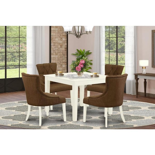 East West Furniture 5-Piece Linen White Finish Solid Wood Top - Square Dining Room Set - Seats 4 ...