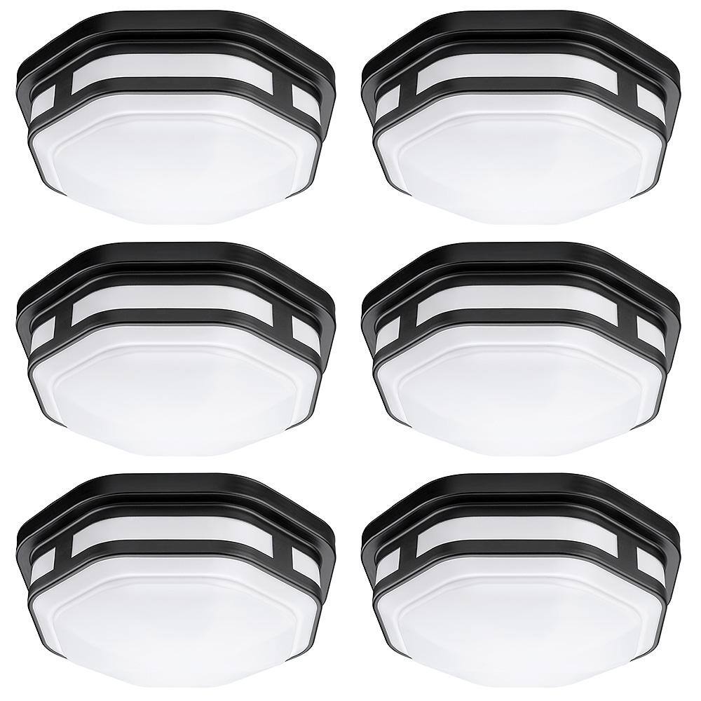 ETI LIGHTING 11 in. 1-Light Black Octagon LED Indoor Outdoor Flush ...