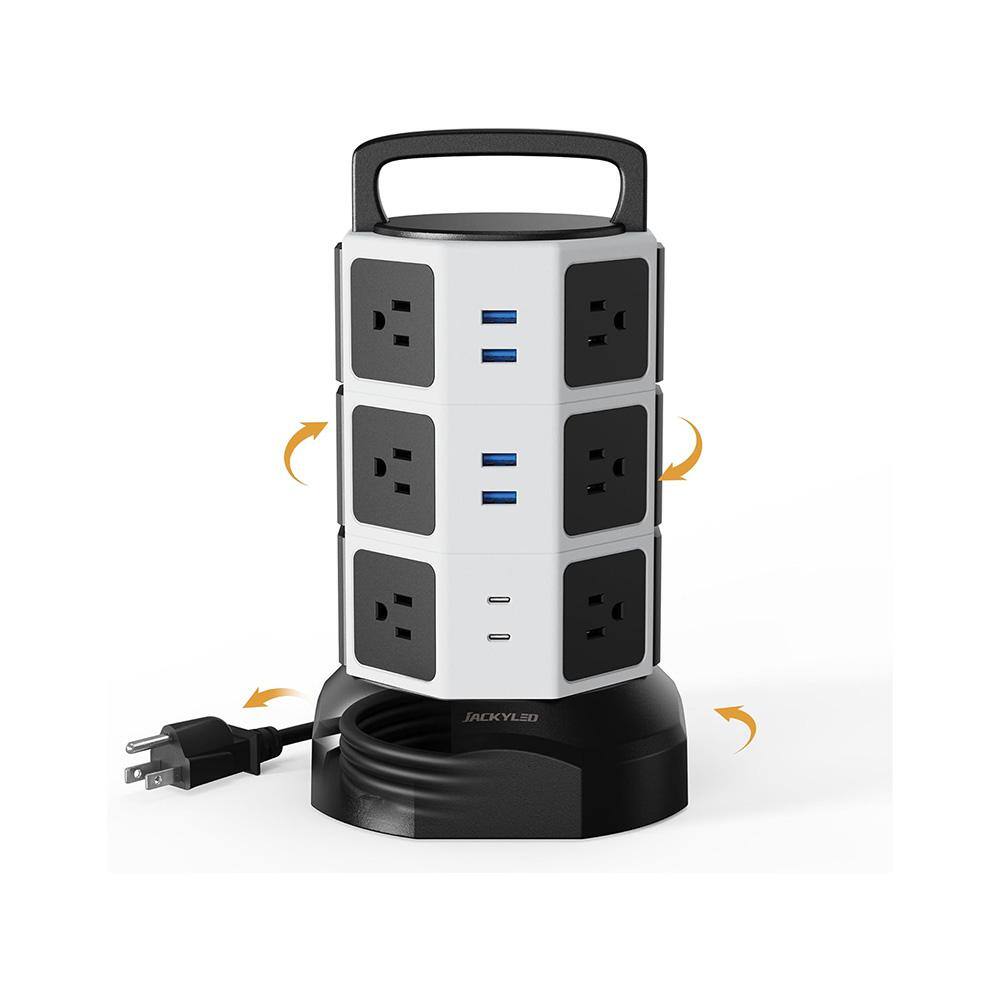 Lukyamzn 6.5 ft. Plug Extension Cord Power Strip Tower 12-Outlets Surge ...