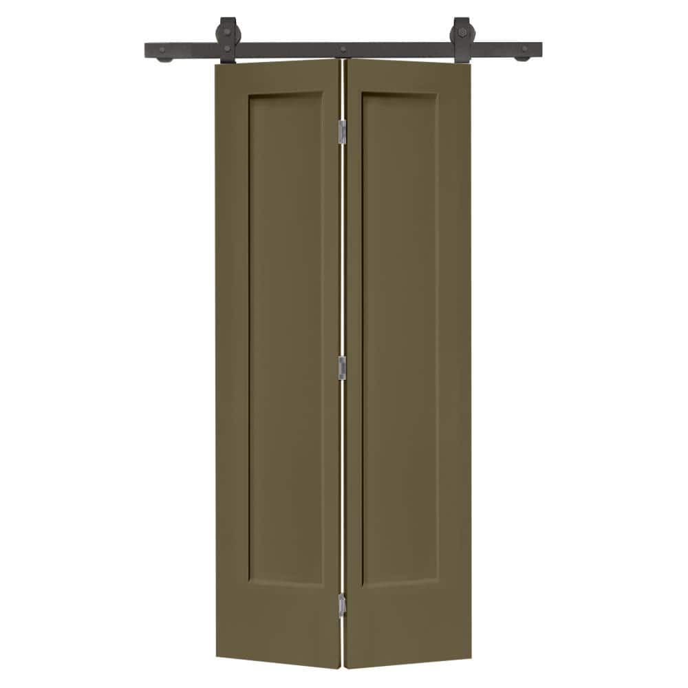 CALHOME 24 in. x 80 in. 1 Panel Shaker Olive Green Painted MDF ...