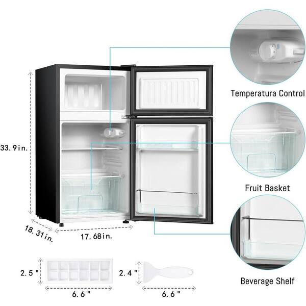 HAILANG 17.68 in. 3.2 cu.ft. Mini Refrigerator in Black with Freezer, 5 ...
