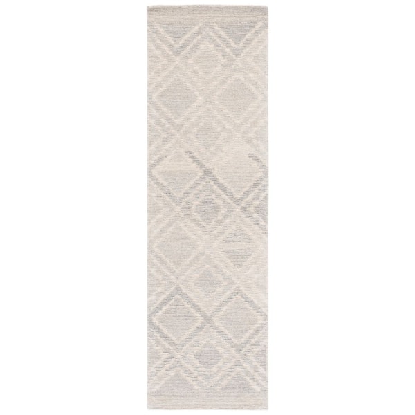 SAFAVIEH Casablanca 2 ft. x 8 ft. Beige/Gray Border Diamond Runner Rug ...